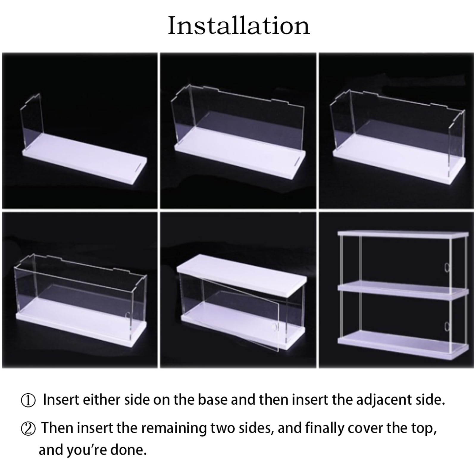 Clear Acrylic Display Case for Mini Funko Pop Figures with Light, 2 Layer Storage Cabinet Shelf Showcase for Toys Mini Figures Collectibles Rock Stone Crystals, Wooden Black Finish 10.2x4.7x11.4inch