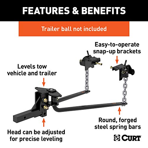 CURT 17052 Round Bar Weight Distribution Hitch with Integrated Lubrication, Up to 10K, 2-Inch Shank