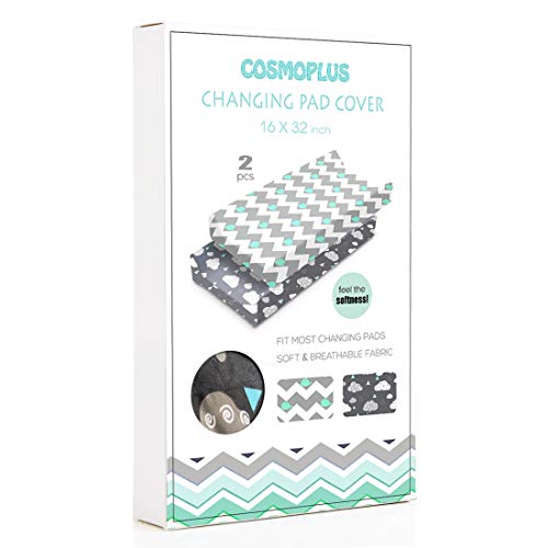 COSMOPLUS Stretch Fitted Changing Pad Cover 2 Pack Stretchy Changing Table Pad Covers for Boys Girls, Whale/Cloud