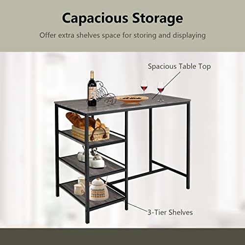 COSTWAY 3 Pieces Dining Table Set, Counter Height Pub Table Set with 2 Upholstered Bar Stools and 3 Shelves, Industrial Kitchen Table Set for Living Room, Restaurant
