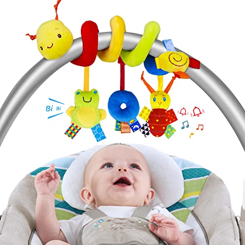 FPVERA Carseat Toys for Infants 0-6 Months Spiral Stroller Toys Newborn Toys, Plush Hanging Baby Rattle Sensory Toys 0-6 Months for Crib Mobile Bassinet for 0 3 6 9 12 Boys Girls Ideal Gifts