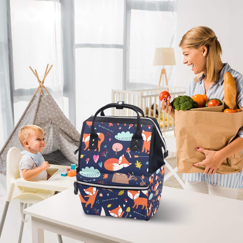 Shiiny Comic Cartoon Fox Diaper Bag Backpack for Baby Care, Multi Function Waterproof and Cooler Tote Travel Backpack (Nappy Bag, Tissue Pocket)