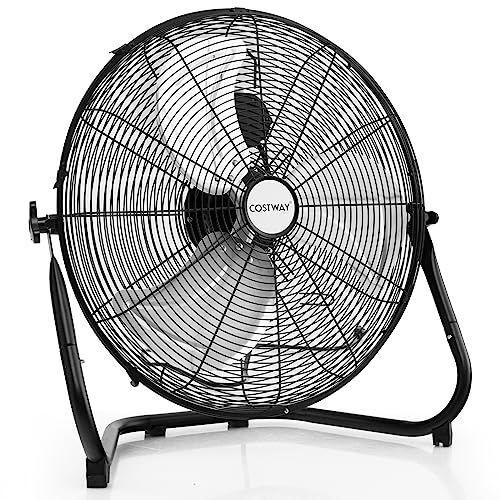 COSTWAY Floor Fan, 20-inch High Velocity Floor Fan with 225° Adjustable Tilt, 3-speed Adjustable, Heavy Duty Metal Industrial Floor Fan for Home Garage Warehouse Workshop Outdoor Indoor Use, Black