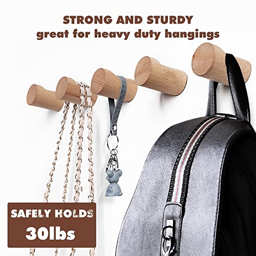 DIGHEIGG Wood Coat Rack Wall Mount, Wall Hooks Boho Wall Decor Aesthetic, Heavy Duty Coat Hooks Wall Mounted for Hat Towel Purse Robes Mudroom Entryway (Beech Wood, 5 Pack)