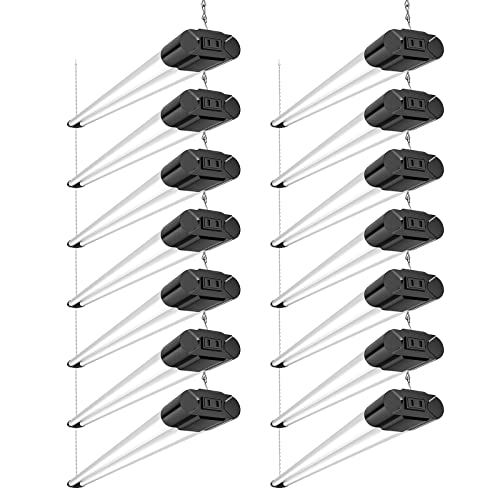 BBOUNDER 14 Pack Linkable LED Utility Shop Light, 4 FT, 6500K Cool Daylight, 4400 LM, 48 Inch Integrated Fixture for Garage, 40W Equivalent 250W, Surface + Suspension Mount, Black