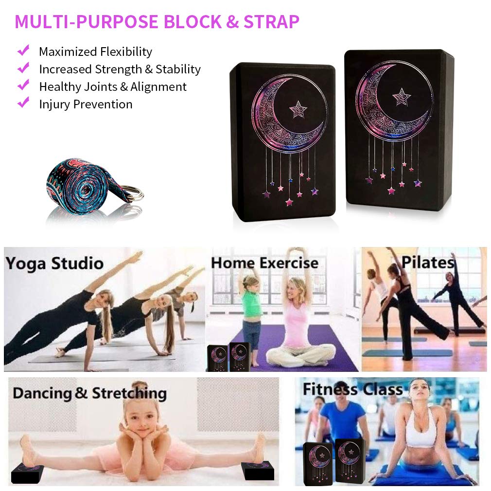 A AMEBAY Yoga Blocks 2 Pack with Strap High Density EVA Foam Exercise Blocks β Lightweight Versatile Fitness and Balance Odor Free Brick,9" x 6" x 4"
