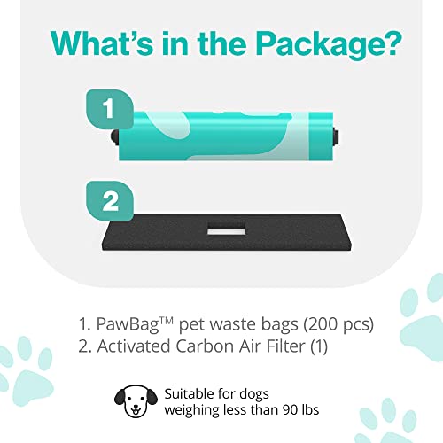 PawPail Dog Poop Bags and Air Filter Duo, Durable Leakproof & Long-Lasting Plastic Poop Bags For trash Can, 200 Piece Standard Poop Bag Roll and 1 Activated Carbon Filter