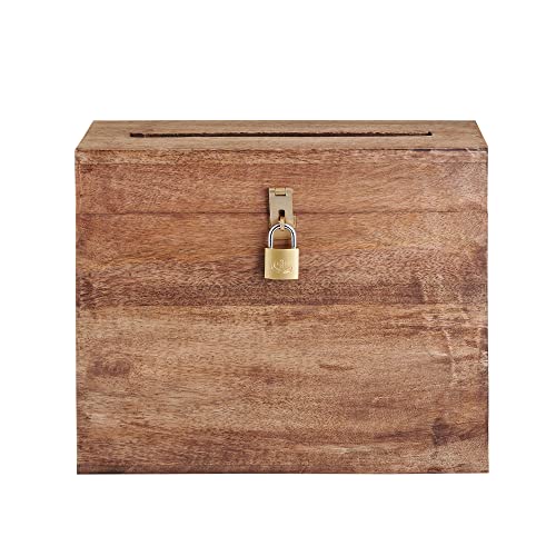 Wedding Card Box with Card Slit and Lock 12"X10"X4.5" Distressed Finish Gift Card Box Wishing Well Card Box for Weddings, Receptions, Birthdays, Graduations, Baby Showers, Honeymoon Funds (Walnut)