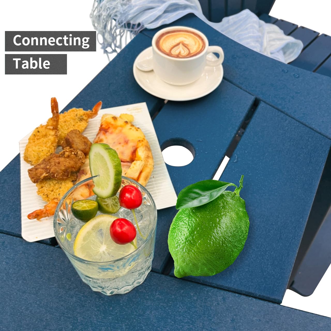 Aoorun 51.9''Poly Patio Chairs bar Height,high Outdoor Chairs Table hdpe, Tall Adirondack Set for 2 (30.7" D x 27.9" W) - Navy Blue