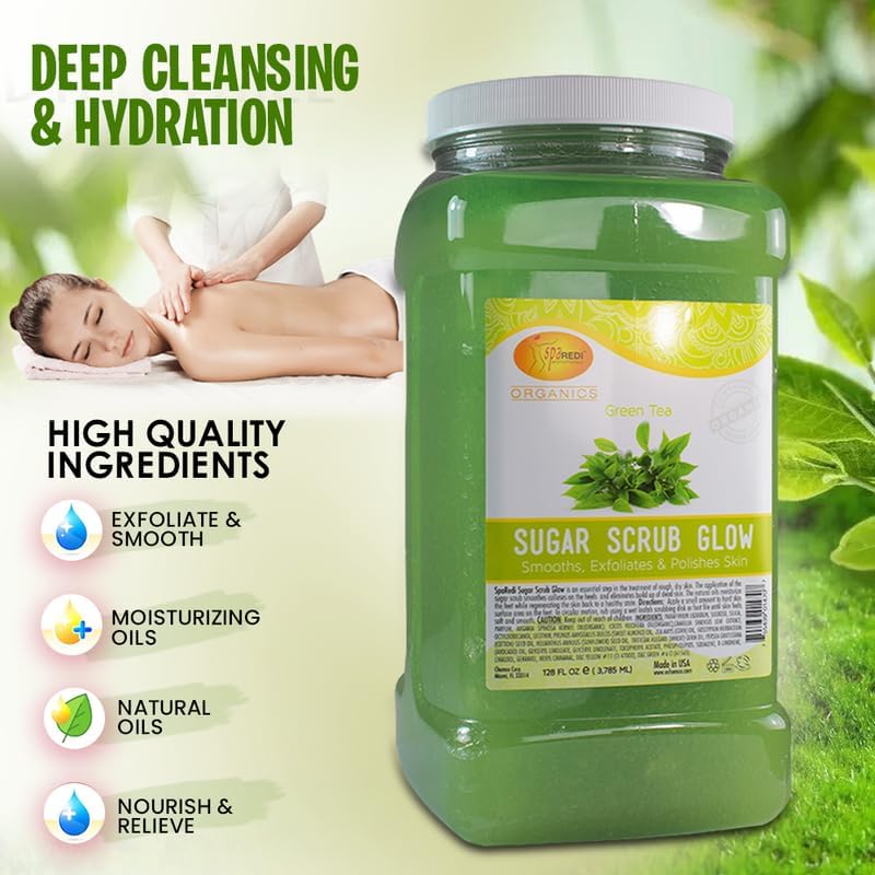 SPA REDI - Sugar Body Scrub, Green Tea, 128 Oz - Exfoliating, Moisturizing, Hydrating and Nourishing, Glow, Polish, Smooth and Fresh Skin - Body Exfoliator