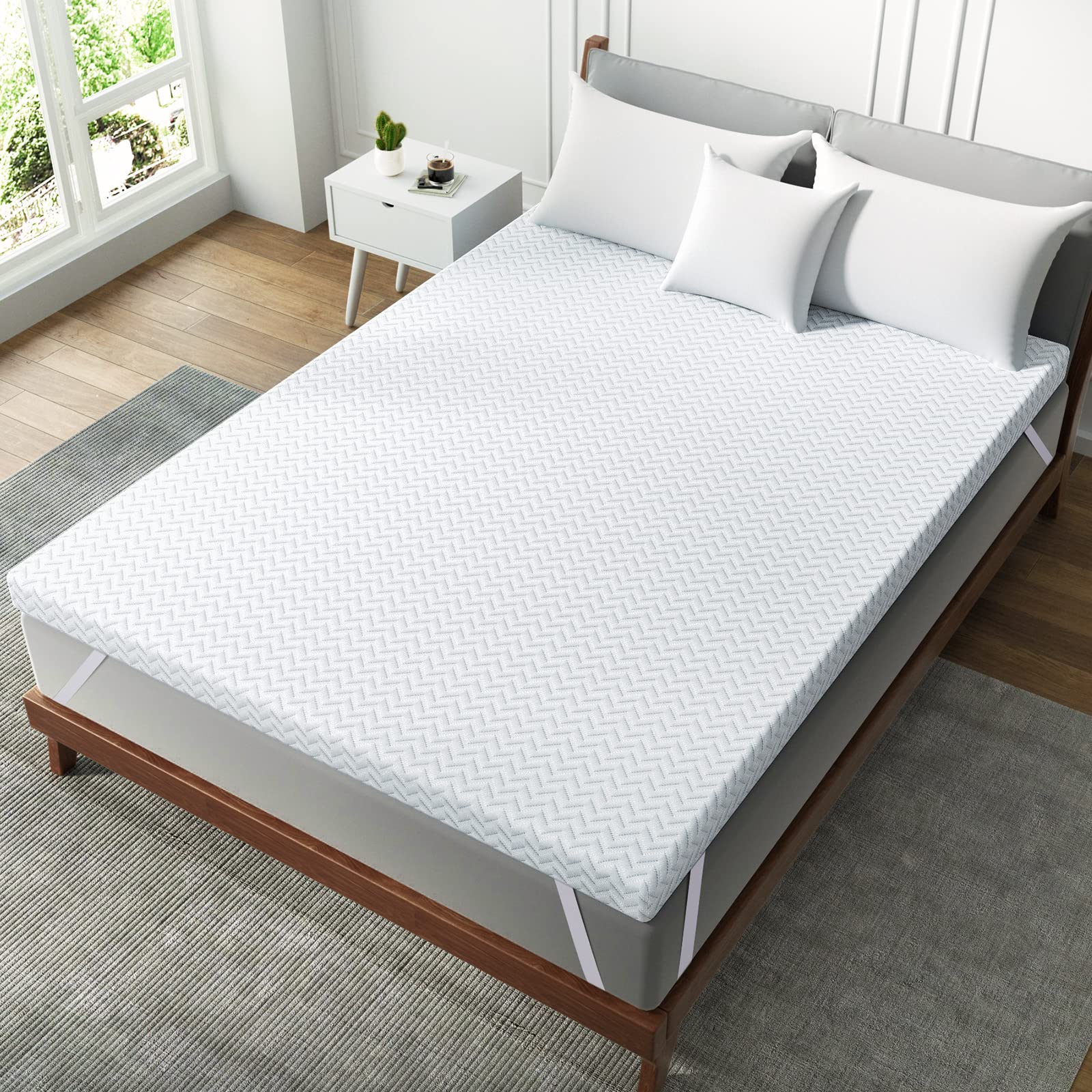 Maxzzz 4 Inch Gel Memory Foam Mattress Topper King Size High Density Bed Mattress Pad Pressure Relief Bed Topper with Remover Soft Cover, Certipur-Us & Oeko-Tex Certified White