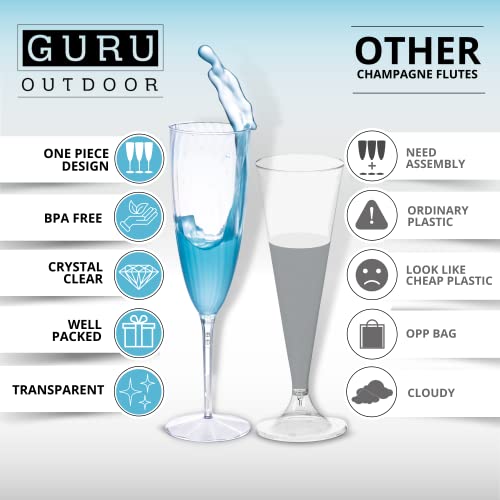 Plastic Champagne Flutes Disposable - Plastic Wine Glasses Set of 12 for Wedding - One Piece Champagne Flutes Plastic- 6 oz Plastic Cocktail Glasses - Plastic Mimosa Flutes - BPA Free Cups Set