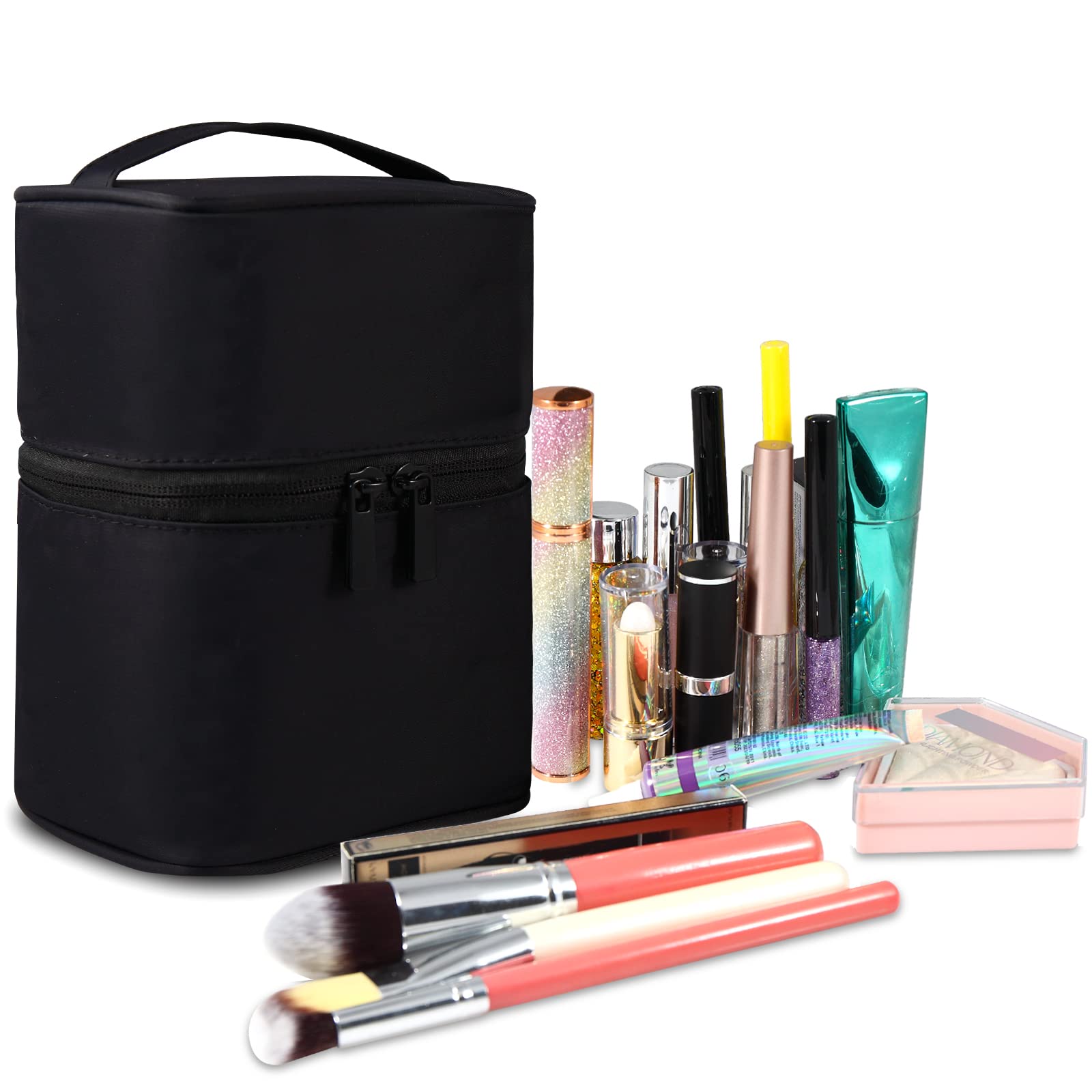 Makeup Brush Organizer Artist Small Makeup Bag Brushes Set Case Professional Travelling Brush Pen Pencil Holder Make Up Cup Storage Organizer Case Pencil Pouch Cosmetic Bag for Travel (Black)
