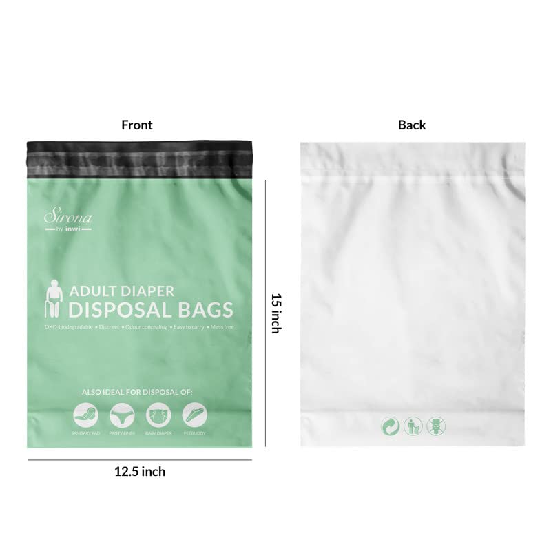 Sirona Adult Diaper Waste Bags, 60 Count, 12.5 x 15 Inch, Oxo-Biodegradable, Discreet, Environment Friendly, Odor Lock, Tamper Proof
