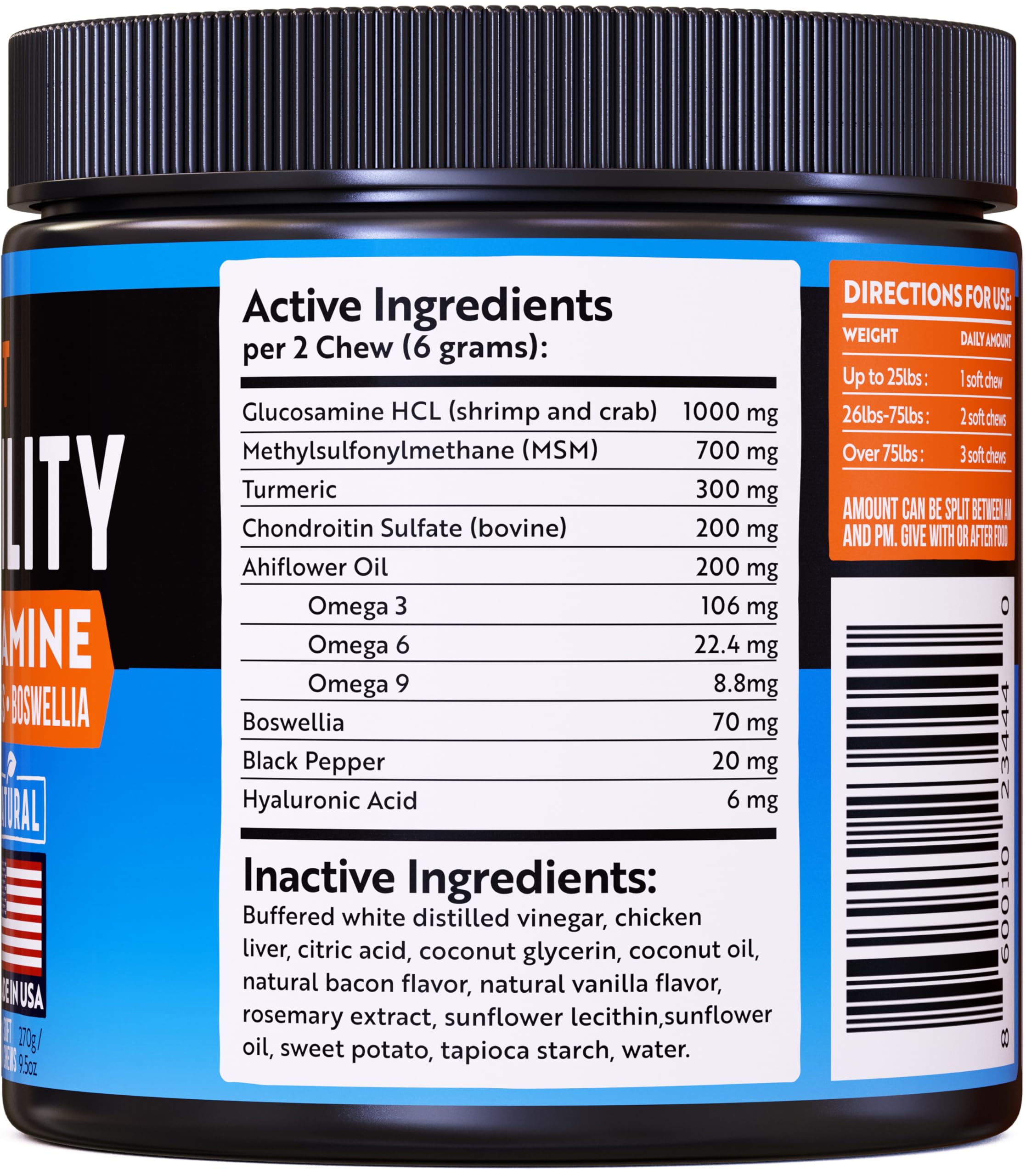 Senior Dog Joint Supplement -1000mg Glucosamine for Dogs -Advanced Hip & Joint Support Chews w/Glucosamine, Chondroitin, MSM, Turmeric & Omega 3 for Pain & Inflammation Relief, Improved Mobility