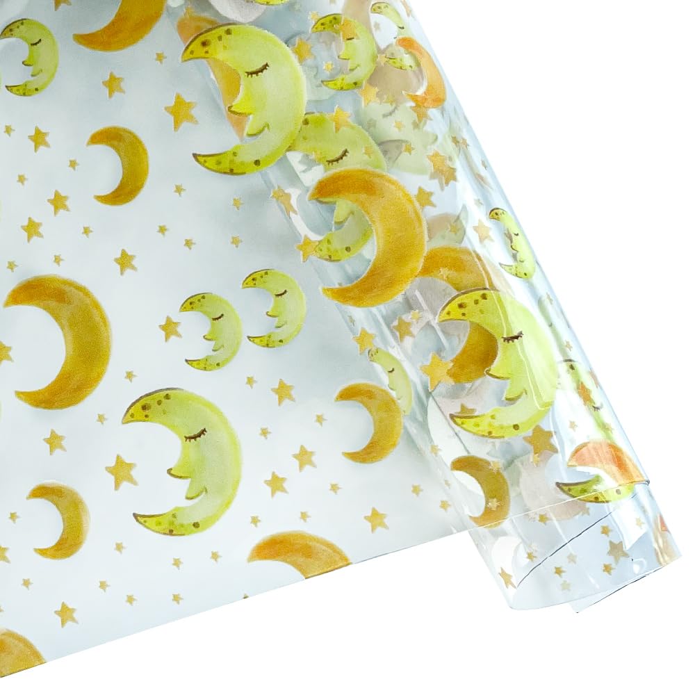 ONEART | Simple Moon and Star Vinyl Leather 12" x 54" Transparent PVC Printed Leather for Bows, Earrings, Cosmetic Bags