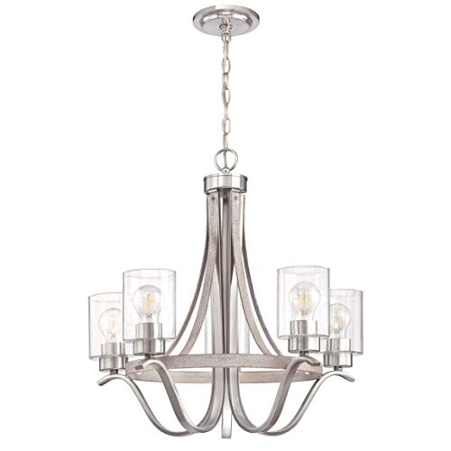 Westinghouse Lighting 6576900 Barnwell Five-Light Indoor Chandelier, Antique Ash and Brushed Nickel Finish with Clear Seeded Glass