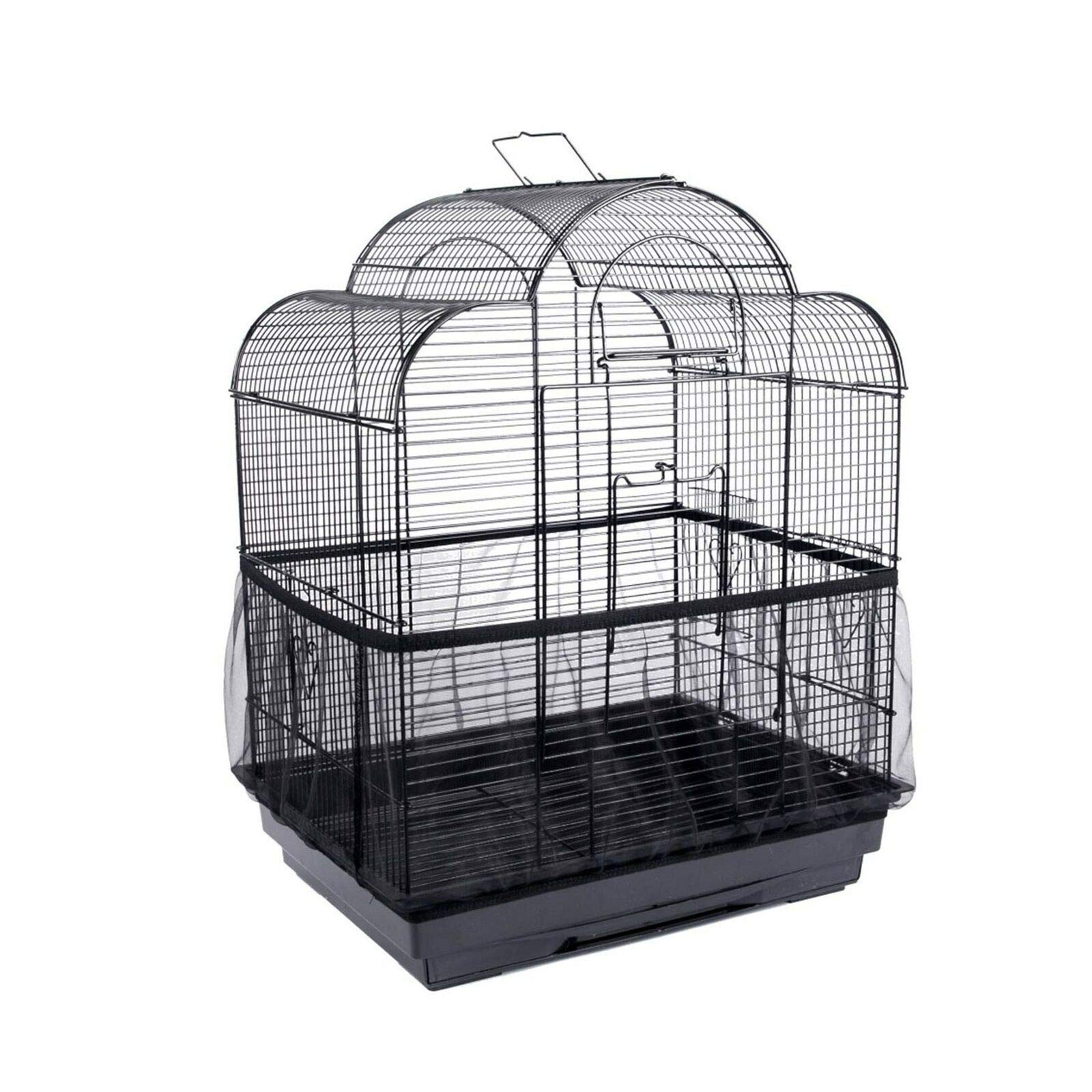 Universal Bird Cage Seed Catcher,Seed Catcher Guard Net Cover,Parrot Nylon Mesh Net Cover,Soft Airy Cage Net Stretchy Skirt for Round Square Cage Father'Day Gift(Circumference 40 inch to 63 inch,Black