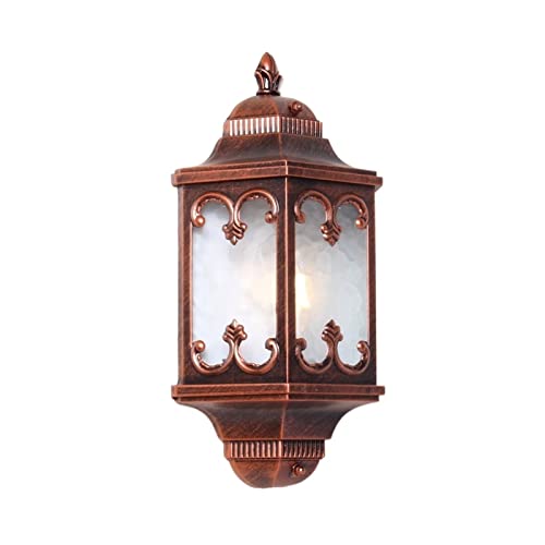 PEHUB Antique Red Bronze Outdoor Waterproof And Rainproof Metal Wall Sconce Lights Luxurious Classical Single Head E27 LED Wall Lamp Antirust Aluminum Wall Lighting for Patio Garden Villa Exterior Lig