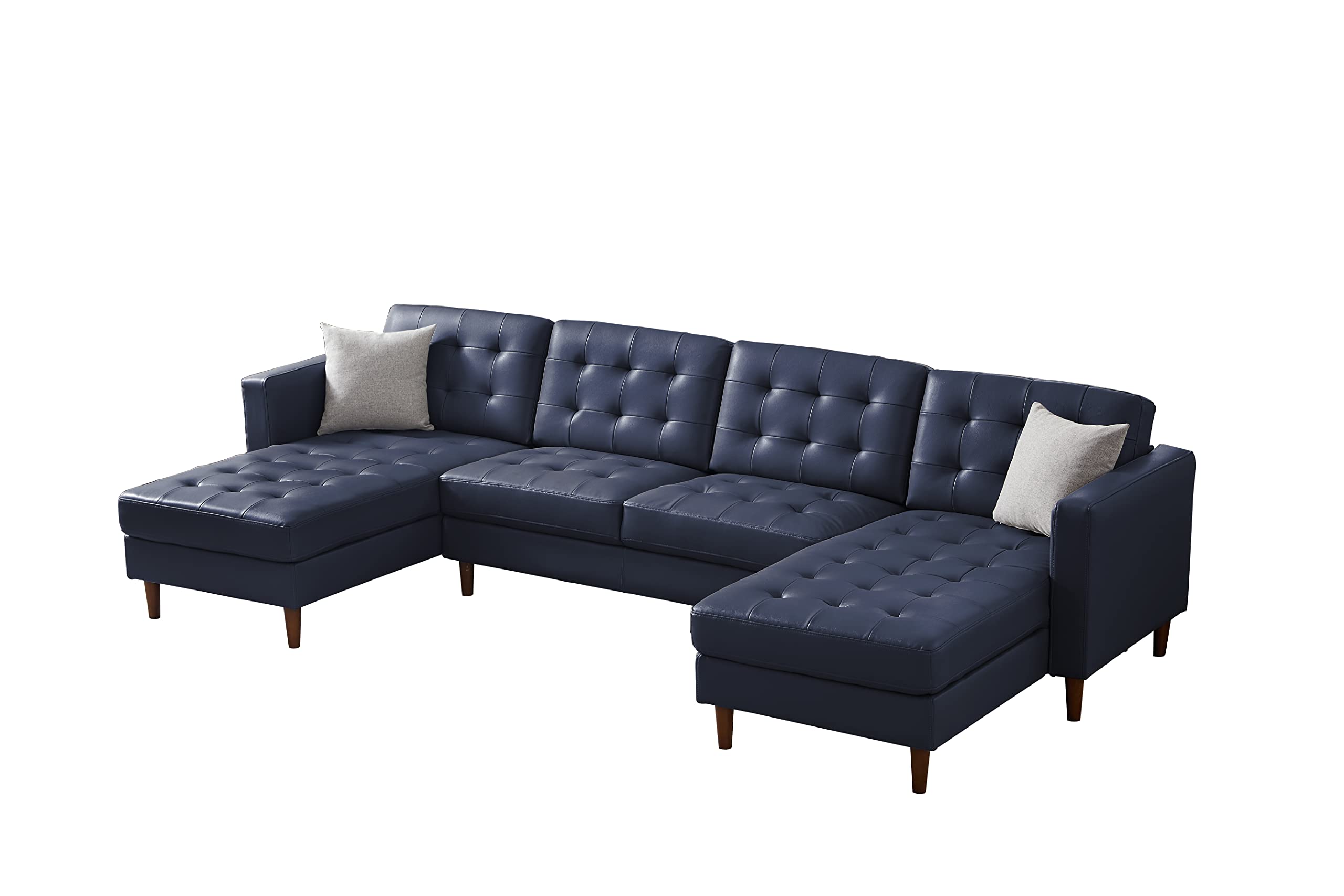 Aoowow Modular Sectional Sofa Convertible U Shaped Sectional Couch, Modern Faux Leather Upholstered Sofa Couch Comfy Sleeper Sofa Set with Reversible Chaise for Living Room(Blue)