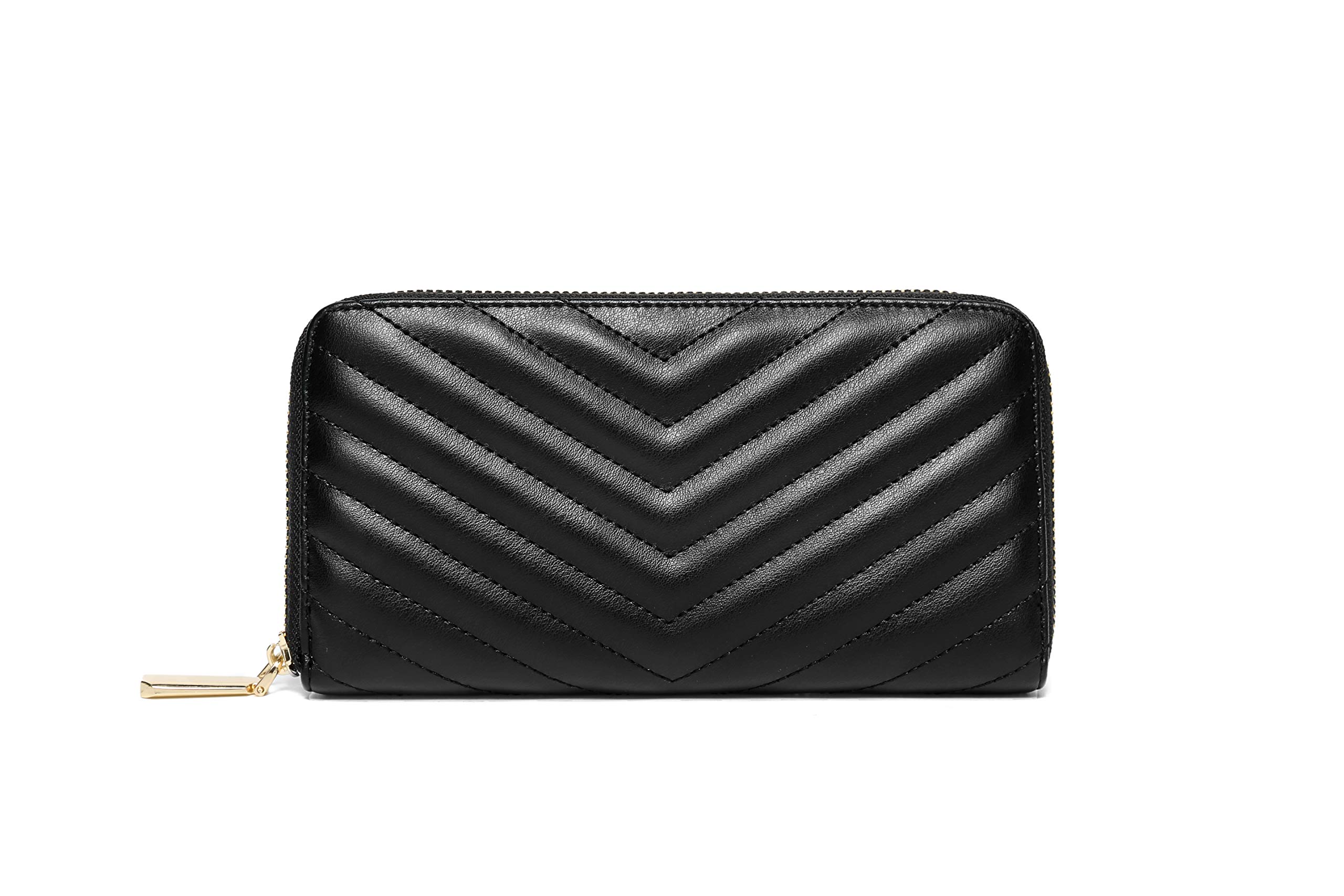 Daisy Rose Women’s Zip-Around Wallet & Phone Clutch with RFID Blocking, PU Vegan Leather (Black)