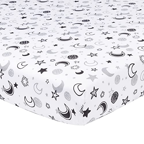 FIGEPO 4 Pack Star and Moon Neutral Unisex Fitted Baby Crib Sheets Set for Baby Boys or Girls (White)