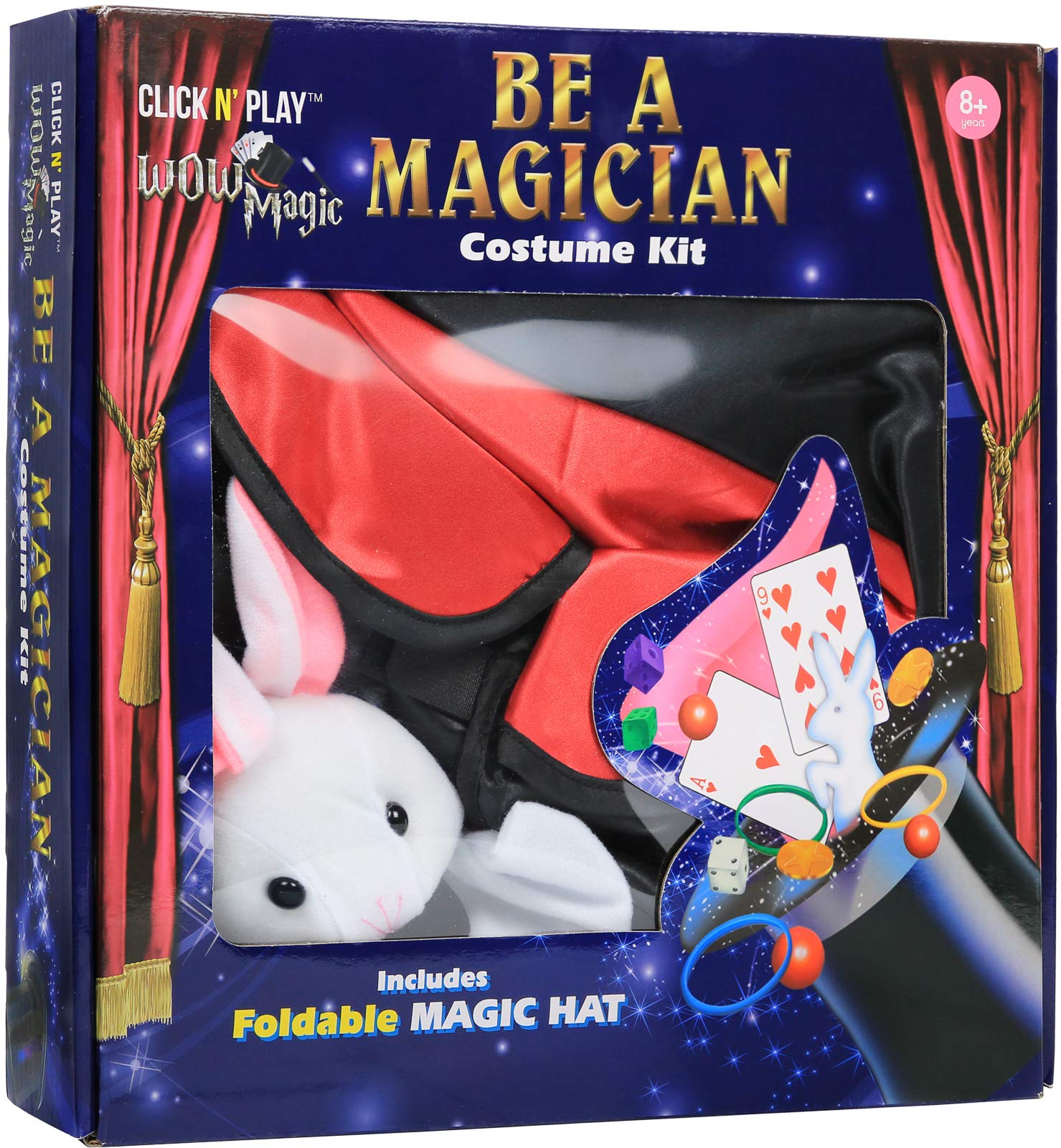 Click N' Play Magician Costume Kids Size, Magician Kit, Halloween Dress Up & Pretend Play Set Complete with a Magic Set: Magic Hat, Magic Wand & Rabbit Magic Tricks, Magic Kit for Kids Age 8-10