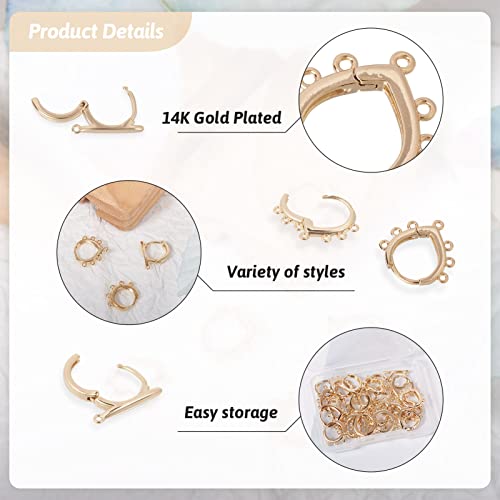 Craftdady 12 Pairs Huggie Hoop Earring Findings 14K Gold Plated Brass Hoop Earrings with Multi Loops Circle Teardrop Flower Leverback Ear Wires Components for DIY Earrings