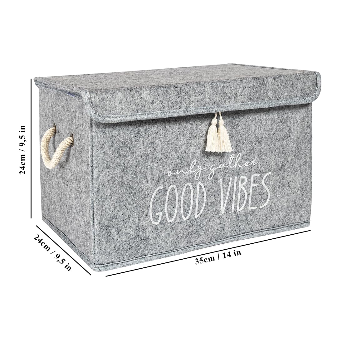 Pazar Kapısı Felt Fabric Foldable Storage Bin Cube Organizer Basket with Flip-Top Lid & Handles, Clothes Blanket Box for Home, Office, Closet, Shelves (1 Pack 14 X 9.5 X 9.5, Grey)