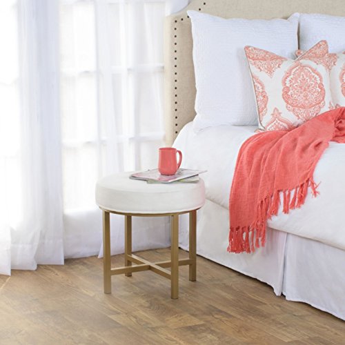 HomePop Round Metal Base Decorative Ottoman, White Velvet