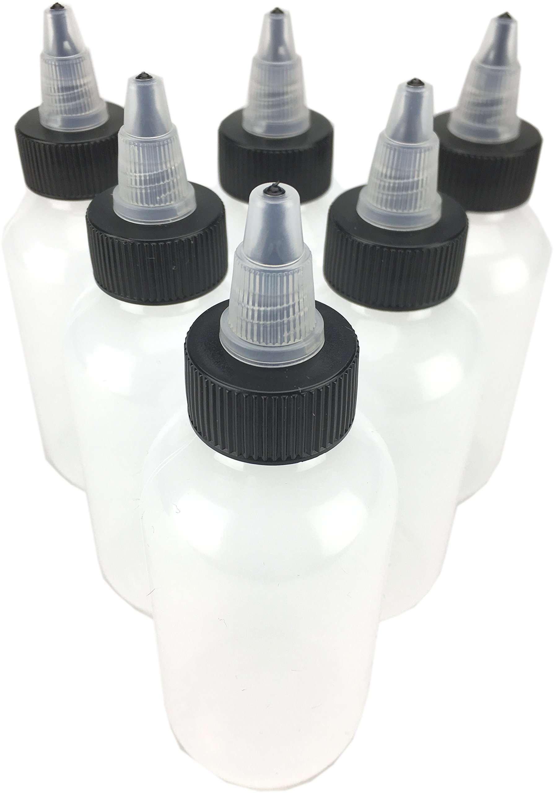 Hobbyland Squeeze Bottles, LDPE Plastic Bottles, Natural Boston Round Bottles, Black and Natural Twist Caps (4oz, 24/410 Neck, 6 Bottles)