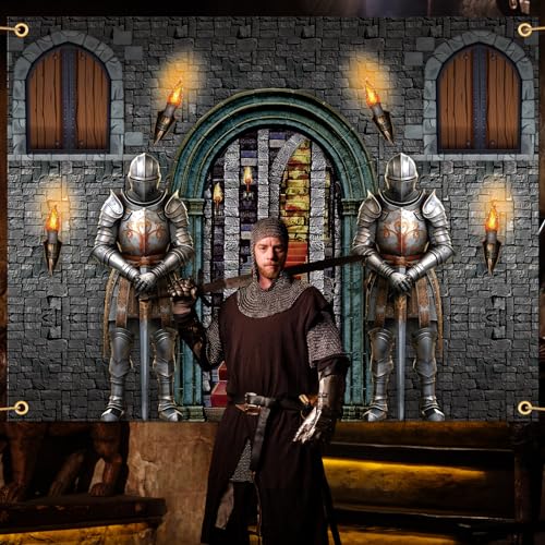 Mixweer 7 x 5 ft Medieval Party Decorations Medieval Castle Backdrop Castle Wall Backdrop Medieval Banner Medieval Wall Decor for Party Supplies Halloween Birthday Knight Themed Photo Background