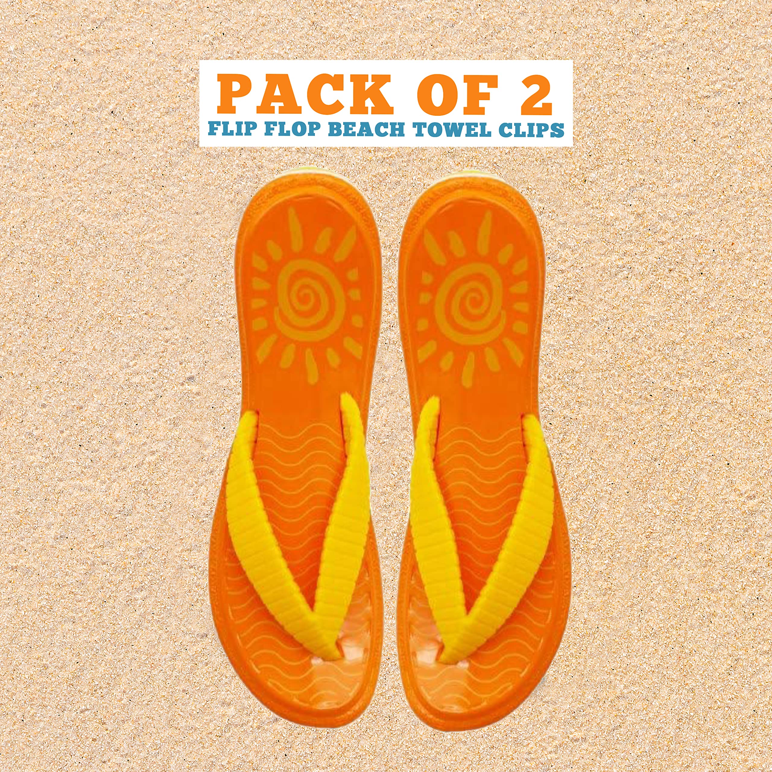PERFORMORE Flip Flop Beach Towel Clips (Orange), 2-Pack, Portable Towel Holder Clips, Secure Clips for Beach Chairs Deck Patio Pool Boat Cruise Lounge Chair Accessories