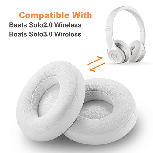 Replacement Ear Pads for Solo 2, Ear Cushions wih Memory Foam Compatible with Beats Solo2/ Solo3 Wireless Headphones(1Pair White)