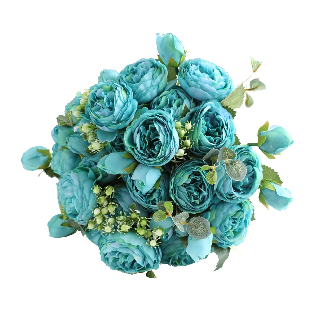 Dallisten 4 Bundles of Light-Blue Artificial Peony Flower for Painting Room, Corridor and Wall Decoration, Home Hotel Office Wedding Party Garden Craft