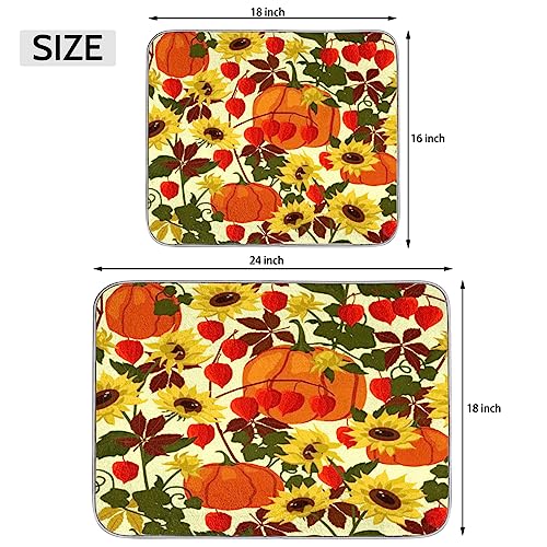 Dish Drying Mat for Kitchen Counter 16x18 Drying Rack Pad Absorbent Microfiber Reversible Kitchen Accessories Fall Pumpkin Sunflower