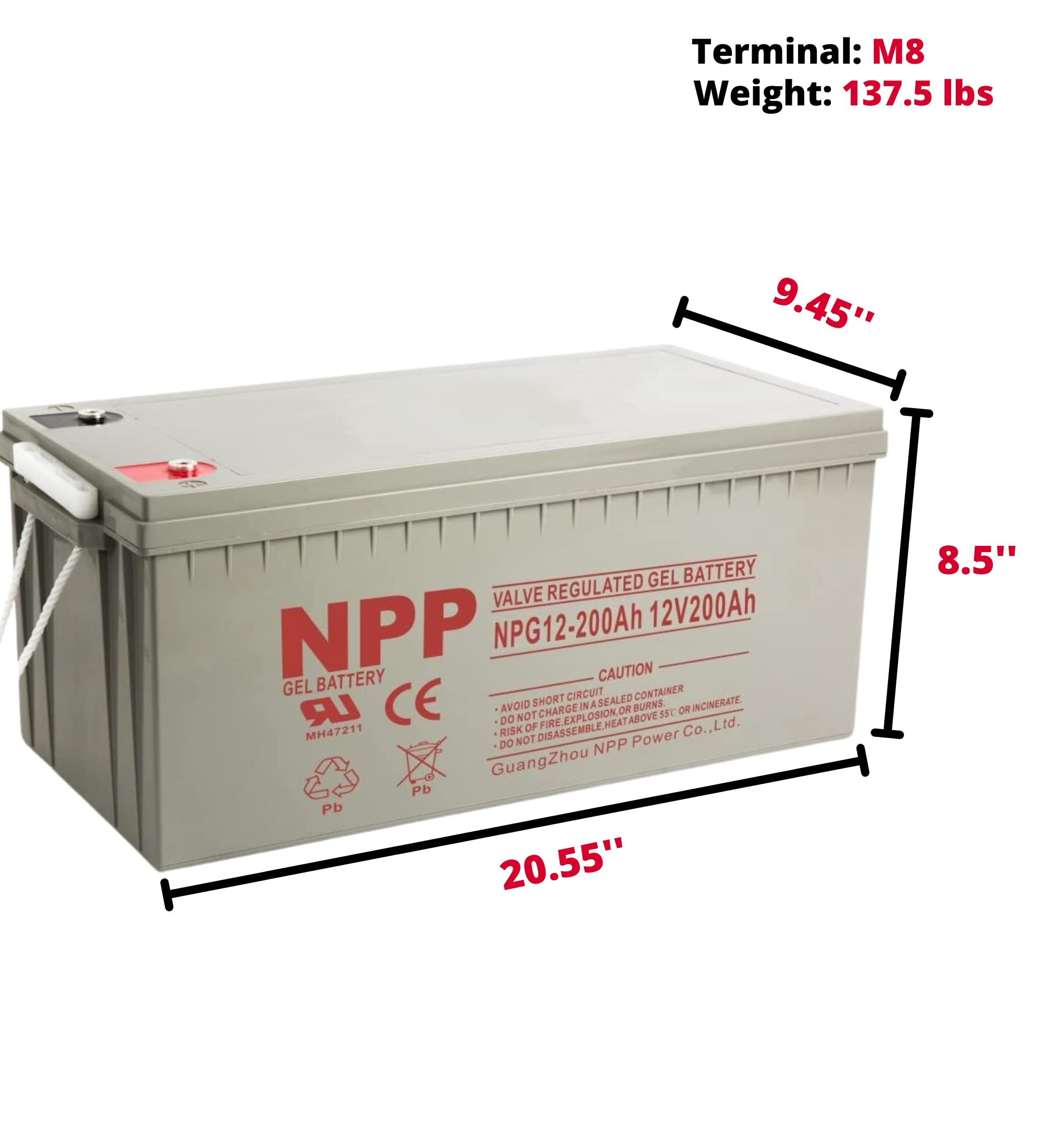 NPP NPG12-200Ah(T16, 1Pcs) 12V 200Ah 4D Rechargeable Gel Deep Cycle Battery, 1200+ Cycles Battery, Safe Charger for Most Home Appliances, RV, Camping, Cabin, Marine Trolling Motor and Off-Grid System