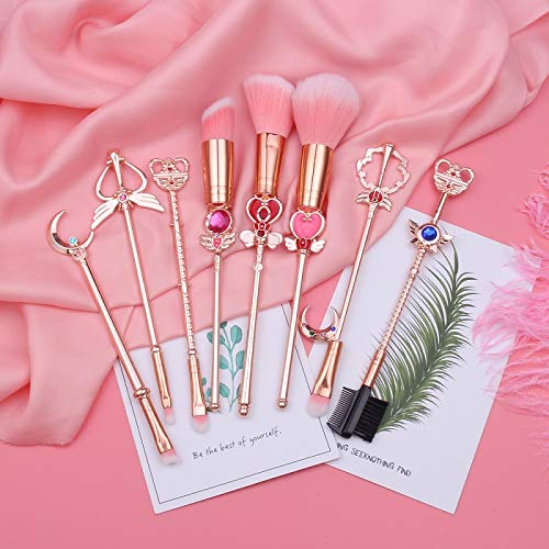 8 Pcs Kawaii Makeup Brush Set with Cute Pink Pouch, Cardcaptor Cosmetic Makeup Tool Sets & Kits for Daily Use and Valentine's Day/Thanksgiving/Birthday Gift - B