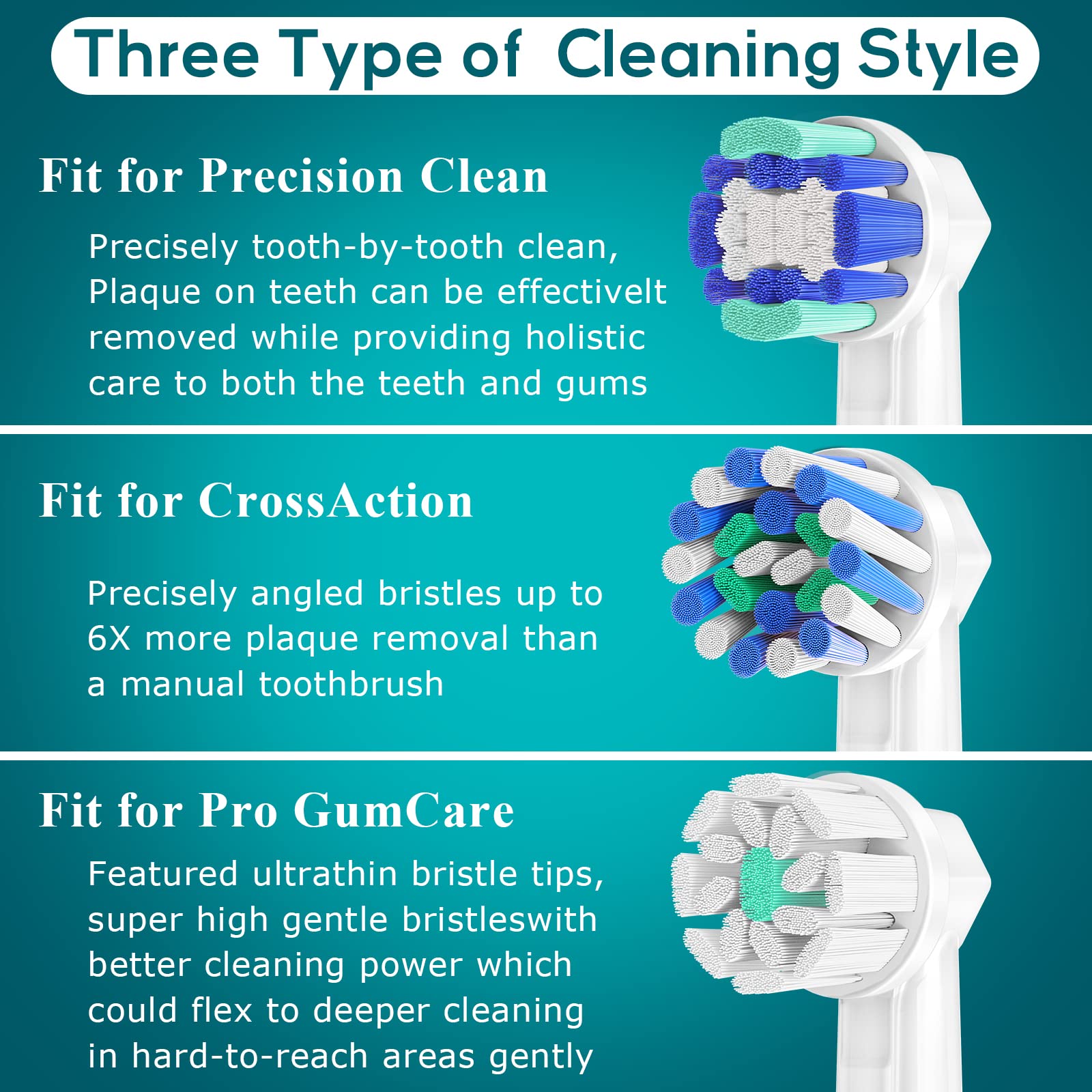 Aoremon Replacement Toothbrush Heads Compatible with CrossAction & Pro GumCare Pro 500/1000/1500 Smart 1500/5000/3000/7000 Genius X/6000/7000/7500/8000,8 Pack