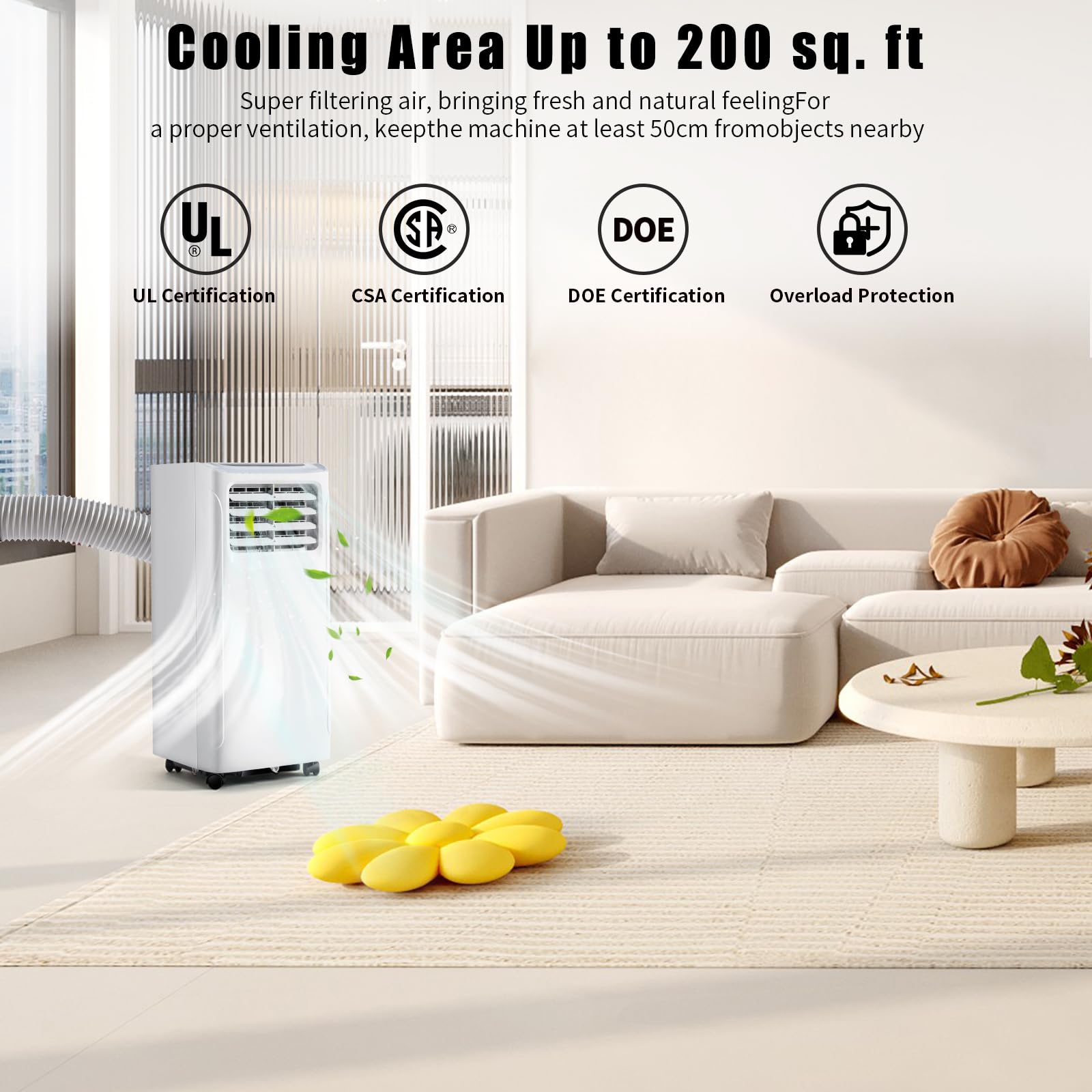 Aoxun 8,000 BTU Portable Air Conditioner, 4-IN-1 Dehumidifier, Fan W/Remote Control, 24H Timer Portable AC Unit for Home, Office, Dorm, Window Kits Included, White