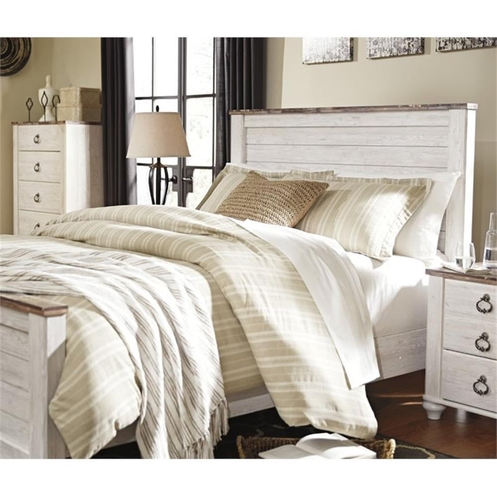 Ashley Furniture Willowton 65" W x 87" D Farmhouse Wood Queen Sized Panel Bed in Whitewash Finish