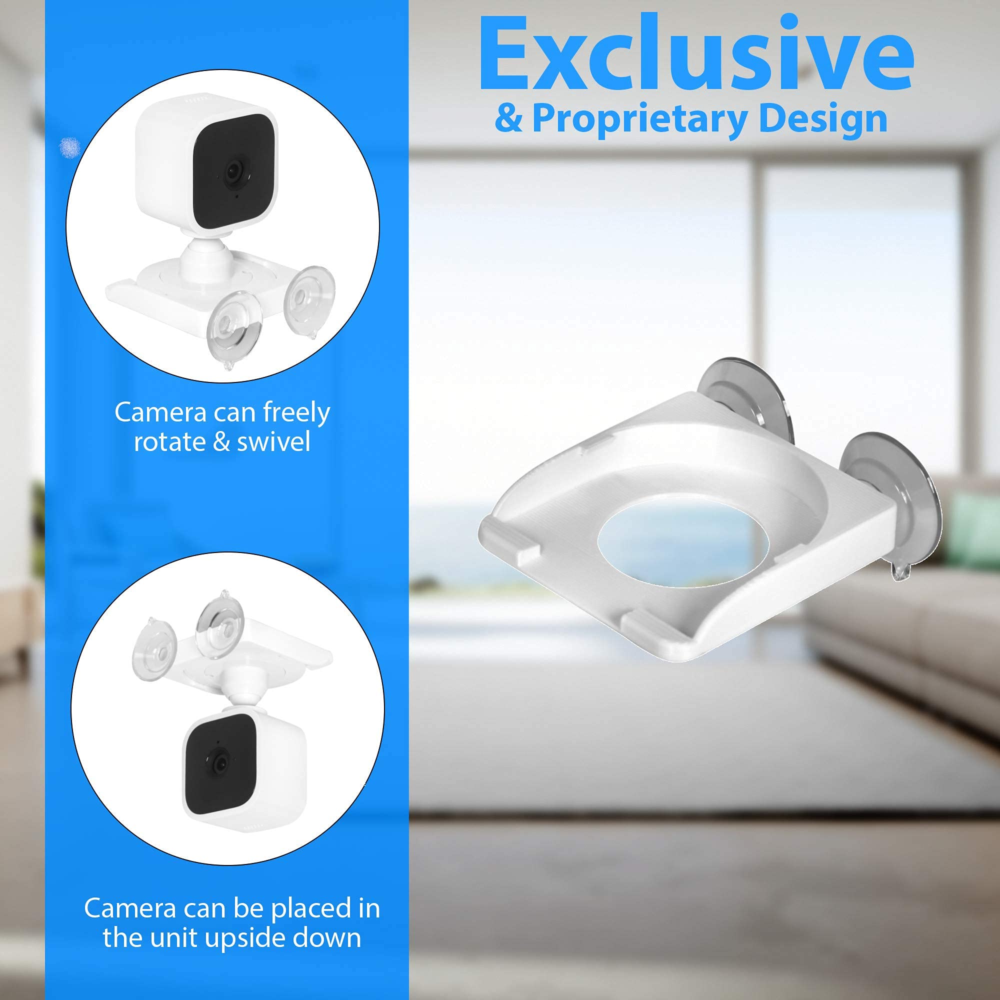 Blink Mini Compatible Secure Suction Mount Bracket with Dual Suction Cups Allows 360 Swivel – Affixes to Stainless Steel, Window Glass, Mirror and Smooth Surfaces (1 Mount)