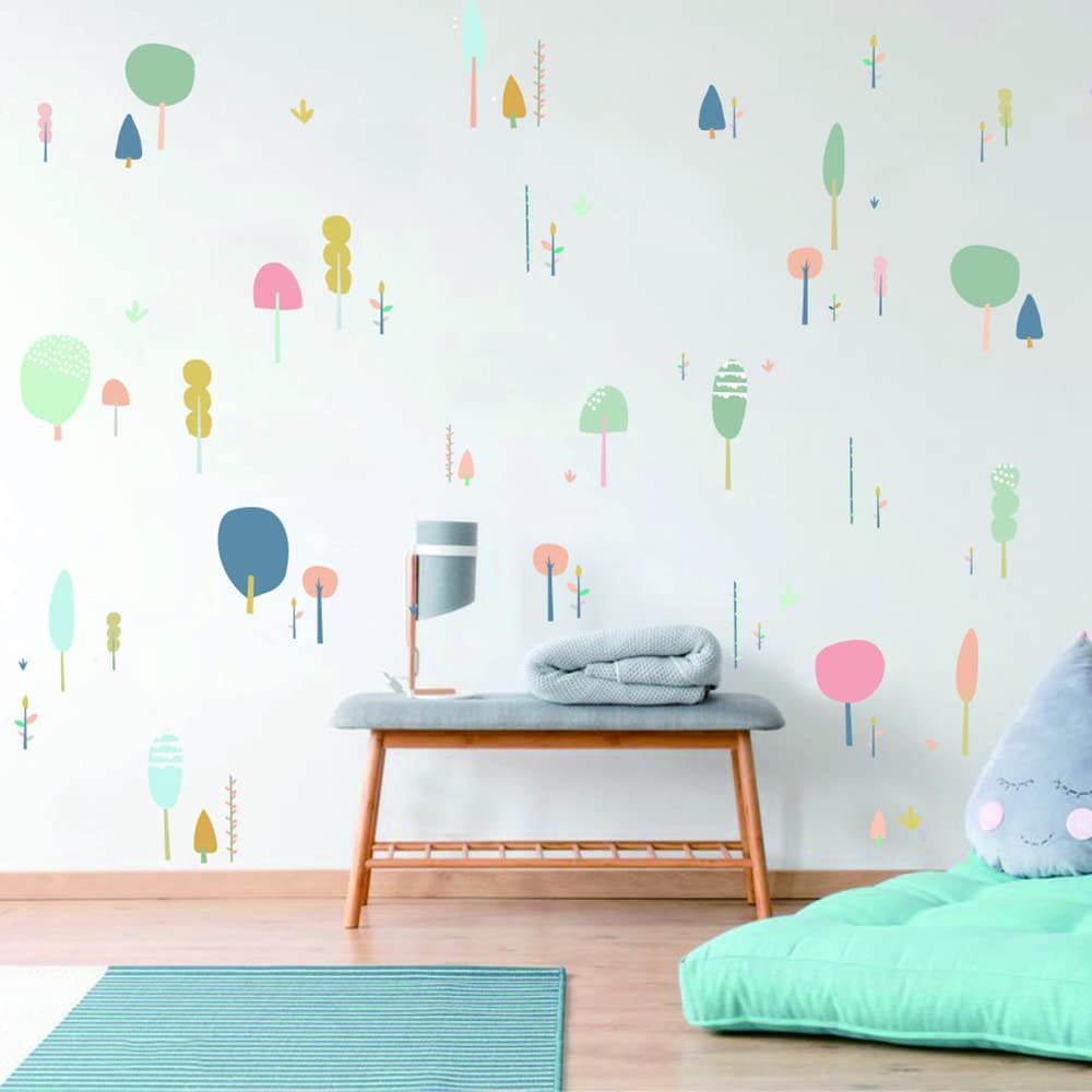 52 Pieces Different Style Little Tree Decorations Backdrop Stickers Wall Decal For Girls Kids Room Bedroom Living Room, Playroom Decor Removable Vinyl Wall Stickers Wall Decals Paper Sticker Pull