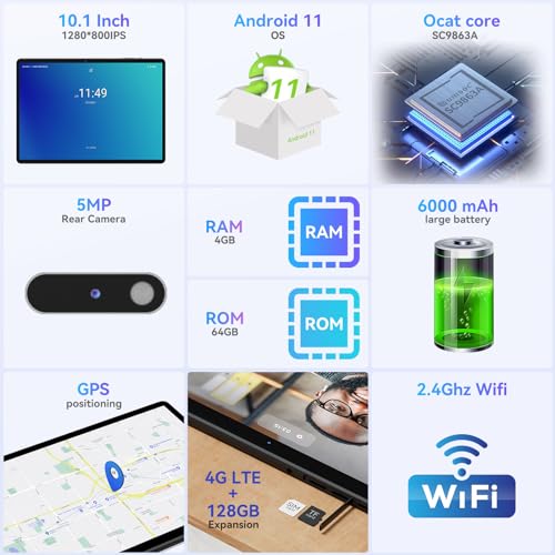 A DREAMER Android 13 Tablet: Octa Core CPU, 4G LTE Tablet with SIM Card Slot Unlocked, 64GB ROM, 6000mAh Battery, 2MP+5MP Dual Camera, Tablet for Kids