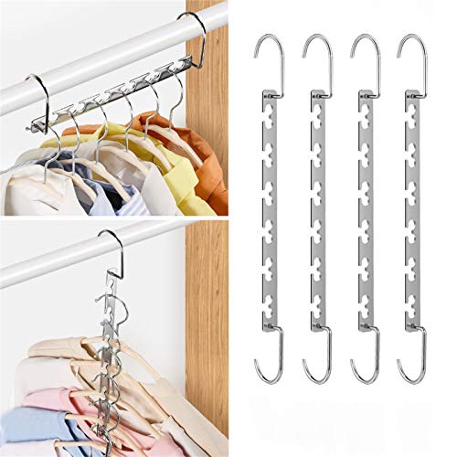 XFKITCHEN Metal Magic Hangers Space Saving Clothes Hangers Closet Space Saver Clothing Hanger Oragnizer for Wardrobe Space,Wrinkle-Free Clothes(Pack of 4)