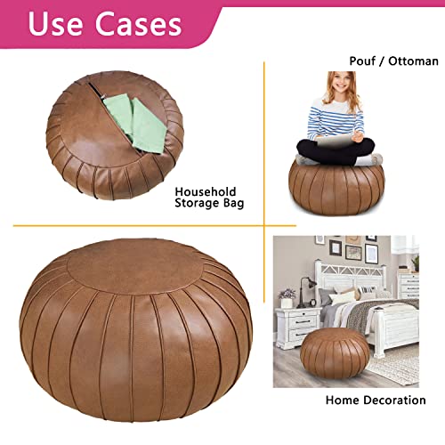 Thgonwid Handmade Foot Stool Ottoman Faux Suede Poufs 21.6" x 13" - Round Storage Floor Cushion Footstool for Living Room, Bedroom and Wedding, Unstuffed, Brown