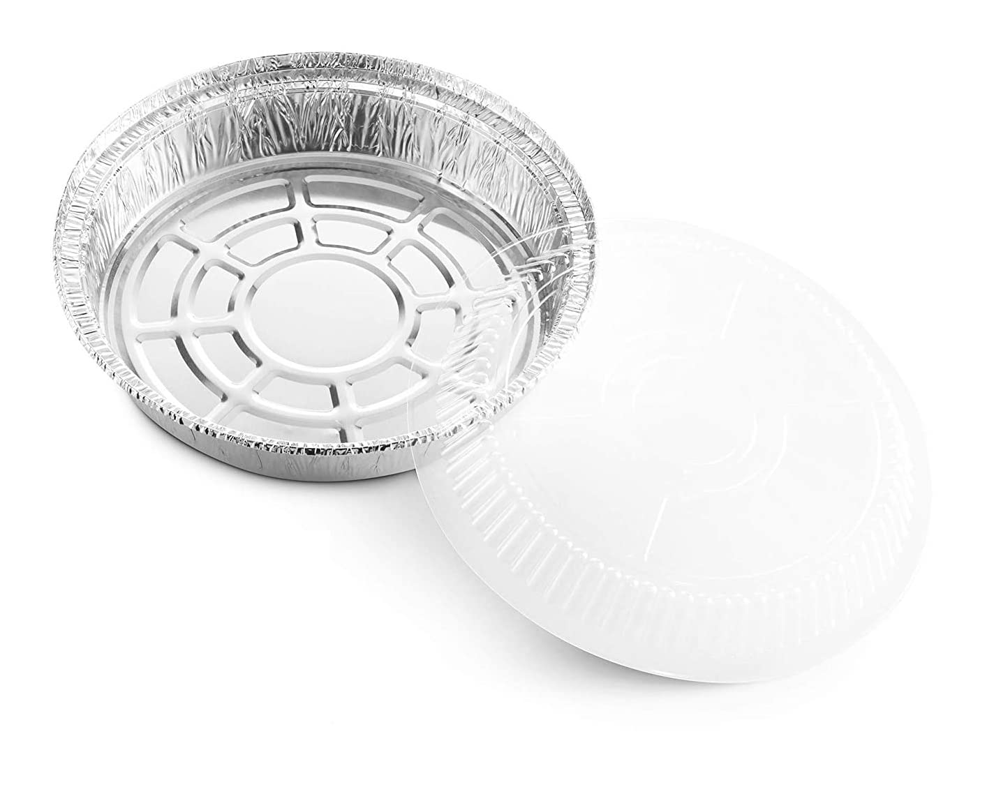 Mr Miracle Pack of 40 Disposable Aluminum Foil Pans with Clear Lids β8 Inch Circular Aluminum Pans, Ideal for Baking, Storing, Heating, Serving - Round Foil Pans with Lids