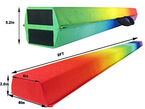 PreGymnastic Folding Balance Beam 8FT/9.5FT -Extra-Firm Suede Cover with Shinning Sticker and Carry Bag for Home/School/Club/Travel