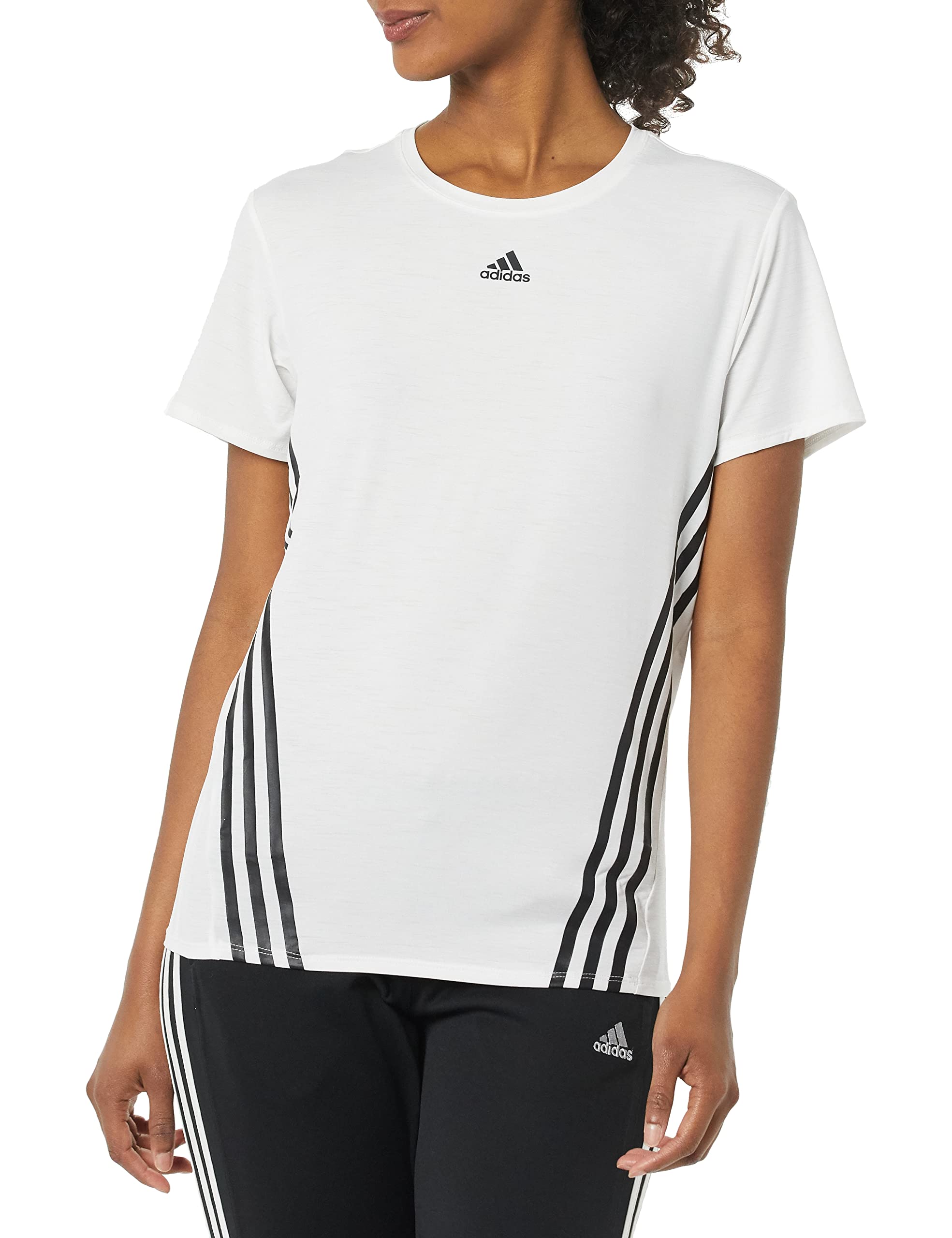 adidas Women's Training Icon 3 Stripe Tee, White/Black, Large