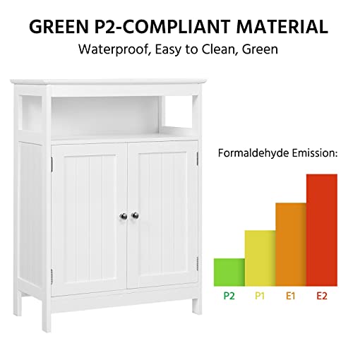 Yaheetech Bathroom Floor Storage Cabinet, Wooden Free Standing Storage Organizer with 2 Doors & Adjustable Shelves, for Living Room Hallway, White